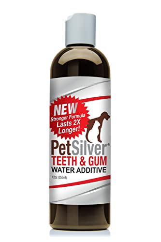 PetSilver Teeth & Gum Water Additive for Dogs & Cats, Eliminate Bad Breath, Natural Pet Dental Care Solution, Targets Tartar & Plaque, No Brushing, Chelated Silver, New Stronger Formula, 12 fl oz