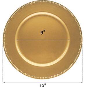 Cezoyx 12 Pack Gold Charger Plates with Beaded, 13 Inch Round Charger for Dinner Plate - Plastic Decor Charger Plate for Wedding, Party, Restaurant, Thanksgiving, Family Gathering