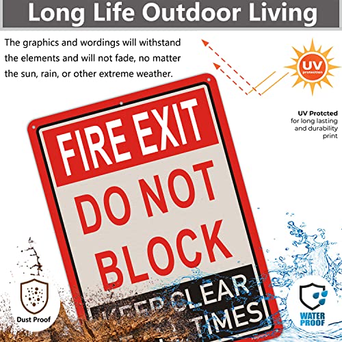 2 Pack Fire Exit Do Not Block Door Keep Clear at All Times Signs 14x10 Inches Fire Exit Safety Sign Do Not Block Sign Metal Reflective Sturdy Rust Aluminum Weatherproof Durable Easy to Install