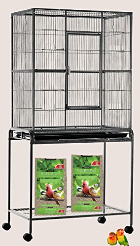 54" Pet Products Large Wrought Iron Breeding Bird Flight Cage Side Nesting Doors with Removable Rolling Stand