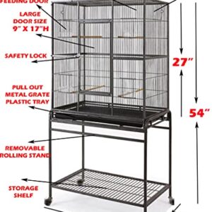 54" Pet Products Large Wrought Iron Breeding Bird Flight Cage Side Nesting Doors with Removable Rolling Stand