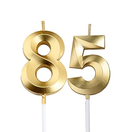 Gold 85th & 58th Birthday Candles,Gold Number 85 58 Cake Topper for Birthday Decorations Party Decoration