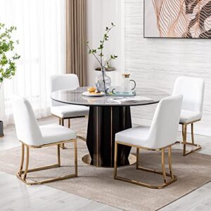 Wahson Set of 4 Faux Leather Upholstered Dining Room Chairs, Classic Modern Fabric Chair for Dining Room, with Golden Metal Frame, White