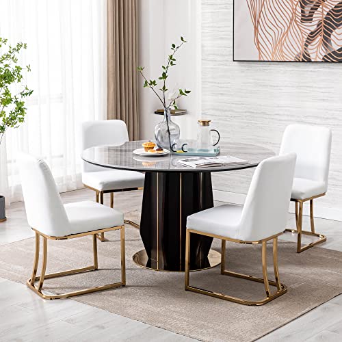 Wahson Set of 4 Faux Leather Upholstered Dining Room Chairs, Classic Modern Fabric Chair for Dining Room, with Golden Metal Frame, White