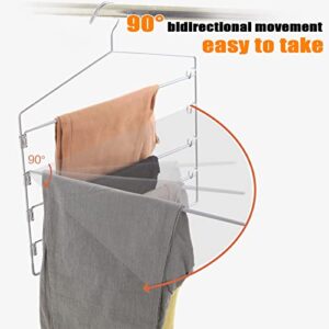 Hangers Pants Space Hanger Multiple Saving Organizer Arm Closet Hangers Jeans Pieces Rack Hanger Pants 2 Trousers with Non-Slip Pants Swing Rack Sink Rack for Top of Sink (Silver, One Size)