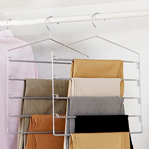 Hangers Pants Space Hanger Multiple Saving Organizer Arm Closet Hangers Jeans Pieces Rack Hanger Pants 2 Trousers with Non-Slip Pants Swing Rack Sink Rack for Top of Sink (Silver, One Size)