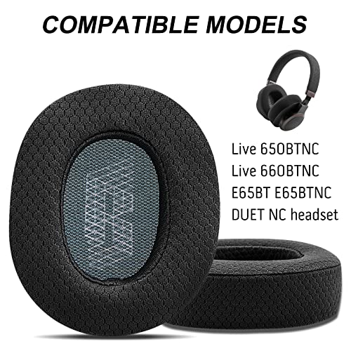 Replacement Ear Pads for JBL Live 650/660BTNC E65BTNC Headphone, Ear Cushions Headset Earpads with Noise Cancelling Memory Foam (Fabric)