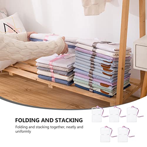 PATKAW 5PCS Shirt Folding Board Clothes Folder Plastic Laundry Folders Helper with Ribbon Clothing Dividers for Kid and Adult to Fold Clothes Pink