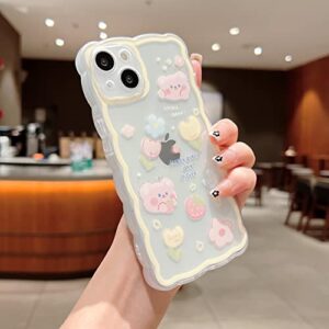 SZXYCZL Compatible with iPhone 13 Case Cute Cartoon Floral Strawberry Bear Design for Women Girls Aesthetic Kawaii Slim Soft TPU Transparent Cover for iPhone 13 6.1 inch-Yellow