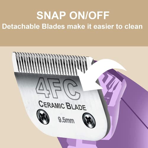 DODAER Detachable Pet Dog Grooming Clipper Ceramic Blades,Compatible with Andis Size 4FC Cut Length 3/8"(9.5mm),Most Oster A5,Wahl KM10 Series Clippers