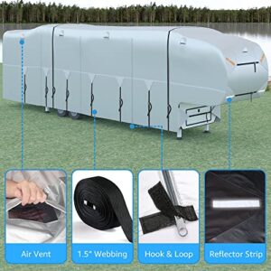 SELIMON 300D Top 5th Wheel RV Cover Rip-Resistent & Waterproof Winter Camper Cover with Anti-UV Silver Coating Fits 29' to 33' Toy Hauler