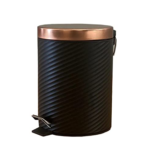 AWENN - Stainless Steel Trash Can with Plastic Inner Bucket, Pedal and Lid. Dustbin for Kitchen, Bathroom, and Office. Black and Bronze (1.3 Gallons - 5 Liters)