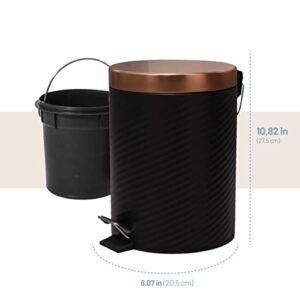 AWENN - Stainless Steel Trash Can with Plastic Inner Bucket, Pedal and Lid. Dustbin for Kitchen, Bathroom, and Office. Black and Bronze (1.3 Gallons - 5 Liters)