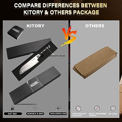 Kitory Santoku Knife - 5.5 Inch Japanese Chef Kitchen Knife - Cooking Slicing Chopping for Vegetable Fruit and Meat - German High Carbon Steel - Ergonomic Pakkawood Handle-Gift Box - Metadrop Series