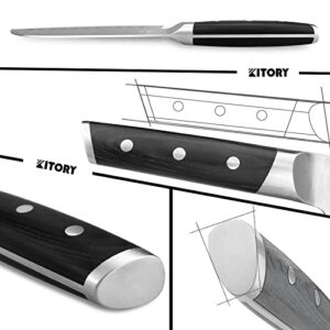 Kitory Santoku Knife - 5.5 Inch Japanese Chef Kitchen Knife - Cooking Slicing Chopping for Vegetable Fruit and Meat - German High Carbon Steel - Ergonomic Pakkawood Handle-Gift Box - Metadrop Series