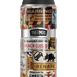 Jurassic World Dominion OFFICIAL Jurassic Sign Collage THERMOS STAINLESS KING Stainless Steel Drink Bottle, Vacuum insulated & Double Wall, 24oz