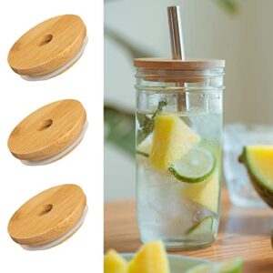 Mason Jar Lids with Straw, 9 Pcs Reusable Regular Mouth Bamboo Mason Jar Lids (86mm)