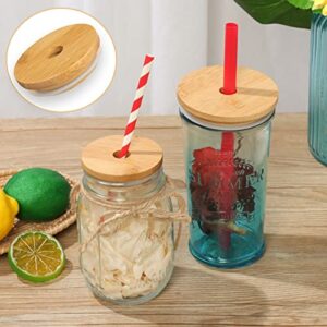 Mason Jar Lids with Straw, 9 Pcs Reusable Regular Mouth Bamboo Mason Jar Lids (86mm)