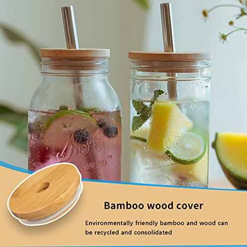 Mason Jar Lids with Straw, 9 Pcs Reusable Regular Mouth Bamboo Mason Jar Lids (86mm)