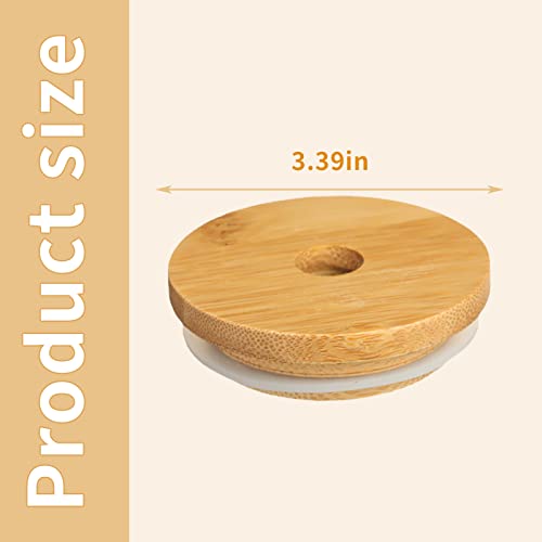 Mason Jar Lids with Straw, 9 Pcs Reusable Regular Mouth Bamboo Mason Jar Lids (86mm)