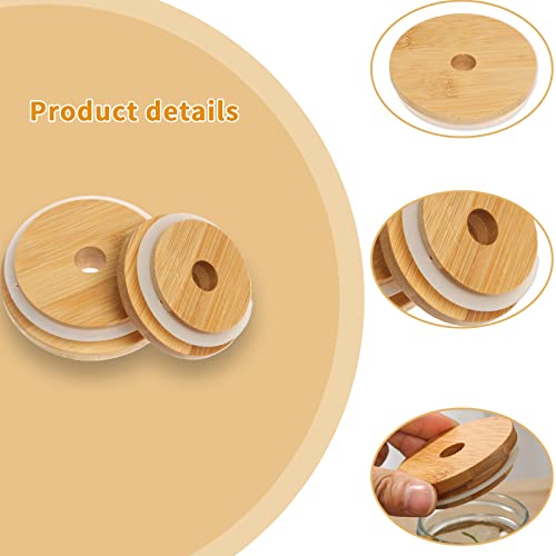 Mason Jar Lids with Straw, 9 Pcs Reusable Regular Mouth Bamboo Mason Jar Lids (86mm)