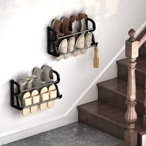 Rackii Over the Door Shoe Organizer, 2-Pack Wall Mounted Shoe Rack Organizer,Door Shoe Rack Organizer with Sticky Hanging Mounts,Shoes Holder Storage Organizer Shelf with Storage Hooks-No Drilling