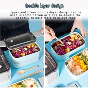 COMUSTER Premium Lunch Box,304 Stainless Steel Liner, 2 Compartments,Leak Proof,with Handle,Cutlery Divider,Microwave and Dishwasher Safe,BPA Free .(Light blue)