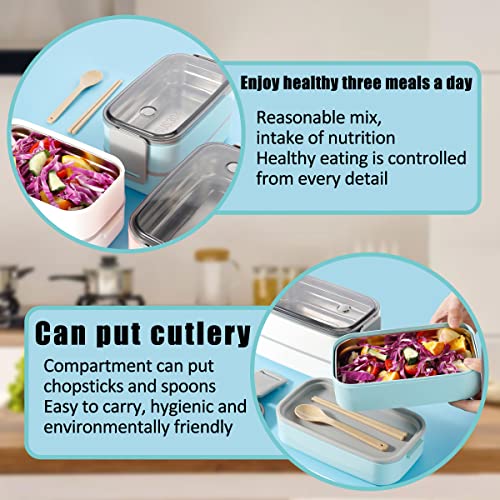 COMUSTER Premium Lunch Box,304 Stainless Steel Liner, 2 Compartments,Leak Proof,with Handle,Cutlery Divider,Microwave and Dishwasher Safe,BPA Free .(Light blue)