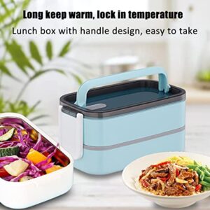 COMUSTER Premium Lunch Box,304 Stainless Steel Liner, 2 Compartments,Leak Proof,with Handle,Cutlery Divider,Microwave and Dishwasher Safe,BPA Free .(Light blue)