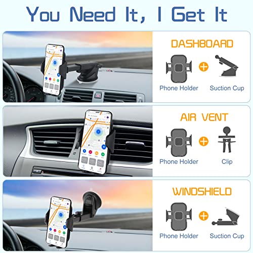 COOLOO Phone Mount for Car, Rotatable Long Arm Suction Cup Car Phone Holder Mount for Dashboard, Air Went, Windshield, Holds All Phones 4-7 inch, 2-in-1 Car Phone Holder…