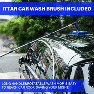 ITTAR Car Wash Brush, 2 Pads Chenille Microfiber Car Wash Mop Kit with 61" Long Handle, Truck Wash Brush Cleaning Tool with Flexible Rotation Head, Car Wash Wand for RV, SUV, Tile Floor(Blue)