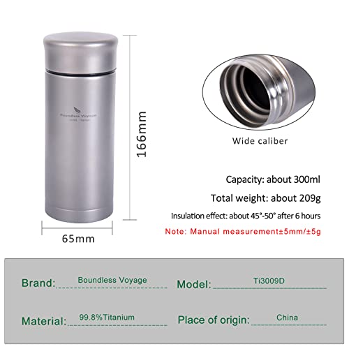 Boundless Voyage 300ml(10.56 fl.oz) Titanium Vacuum with Filter Double Layer Lightweight Portable Tea Coffee Wine Whisky for Hiking Camping Picnic Gift A-Ti3009D