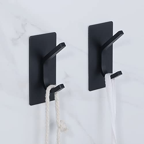 Alise 5 Pcs Self-Adhesive Utility Hooks Coat Hook Single Towel Clothes Hooks for Bathroom Kitchen Wardrobe Window Glass Door Garage,SUS 304 Stainless Steel Matte Black