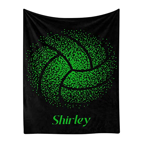 Abstract Particles Volleyball Green Personalized Blanket with Name Soft Cozy Throw Fleece Blankets for Couch Bed Traveling Camping Hiking Birthday Gift 50x60 Inch