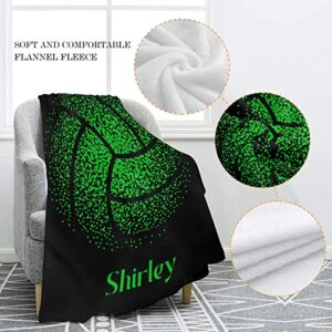 Abstract Particles Volleyball Green Personalized Blanket with Name Soft Cozy Throw Fleece Blankets for Couch Bed Traveling Camping Hiking Birthday Gift 50x60 Inch