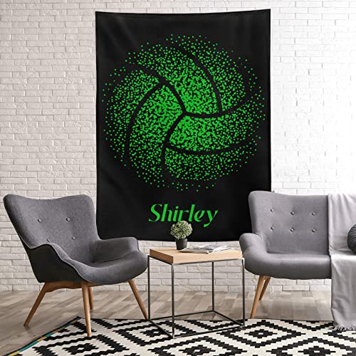 Abstract Particles Volleyball Green Personalized Blanket with Name Soft Cozy Throw Fleece Blankets for Couch Bed Traveling Camping Hiking Birthday Gift 50x60 Inch