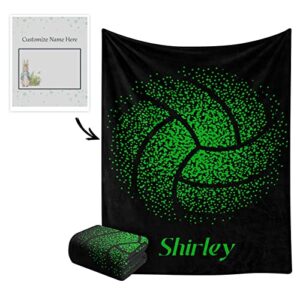 Abstract Particles Volleyball Green Personalized Blanket with Name Soft Cozy Throw Fleece Blankets for Couch Bed Traveling Camping Hiking Birthday Gift 50x60 Inch