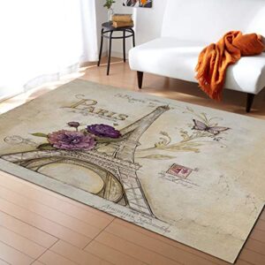 2'7''x 5' paris eiffel tower area rug,vintage butter-fly flower postmark outdoor indoor washable carpet area+rug for living room,kids/boys/girls bedroom,bathroom,classroom,kitchen,hallway,floor mat