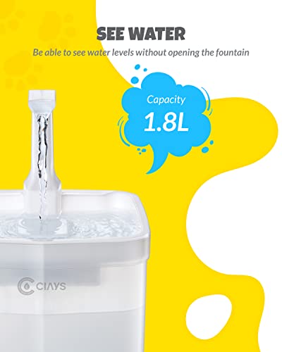 Ciays Pet Fountain, 65oz/1.8L Automatic Cat Water Fountain Dog Water Dispenser with 3 Replacement Filters for Cats, Dogs, Multiple Pets, White