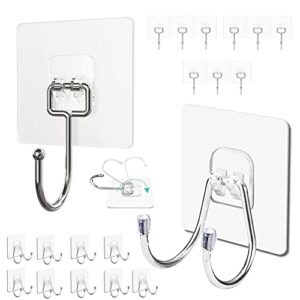 vianbye 20 pcs large wall hooks - for hanging 25 lbs (max) heavy duty wall hooks, coat and towel sticky hooks water and oil resistant removable wall hooks for bathroom, kitchen and home