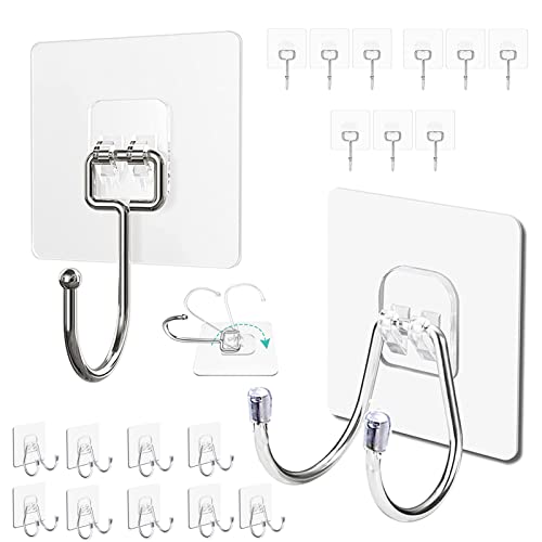 VIANBYE 20 Pcs Large Wall Hooks - for Hanging 25 lbs (max) Heavy Duty Wall Hooks, Coat and Towel Sticky Hooks Water and Oil Resistant Removable Wall Hooks for Bathroom, Kitchen and Home