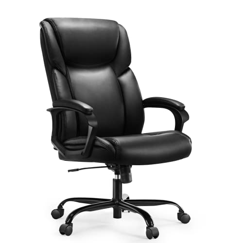 Home Office Desk Chair High Back Adjustable Ergonomic Managerial Rolling Swivel Task Chair Computer PU Leather Executive Chairs with Padded Armrest, Black