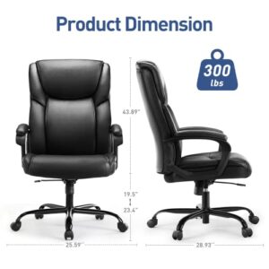 Home Office Desk Chair High Back Adjustable Ergonomic Managerial Rolling Swivel Task Chair Computer PU Leather Executive Chairs with Padded Armrest, Black