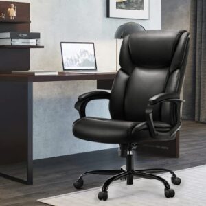 Home Office Desk Chair High Back Adjustable Ergonomic Managerial Rolling Swivel Task Chair Computer PU Leather Executive Chairs with Padded Armrest, Black