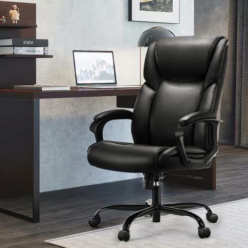 Home Office Desk Chair High Back Adjustable Ergonomic Managerial Rolling Swivel Task Chair Computer PU Leather Executive Chairs with Padded Armrest, Black