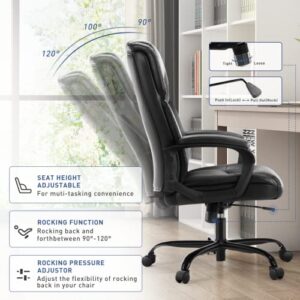 Home Office Desk Chair High Back Adjustable Ergonomic Managerial Rolling Swivel Task Chair Computer PU Leather Executive Chairs with Padded Armrest, Black