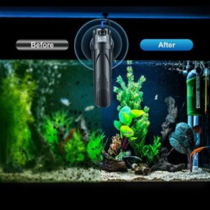 U-V Filter for Aquarium Tank, 4-in-1 Submersible Machine Filter Pump Fit 40-80 Gallon,JUP-01 Green Water Killer Filter,9 Watt UV Light Submersible Aquarium Pump Attach with 2 Filter Replacement Sponge