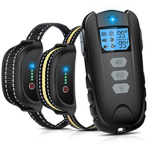 dog training collar for 2 dogs with remote, waterproof rechargeable electric dog shock collar with beep vibration shock adjustable 0 to 99 levels dog training set for large medium small dogs