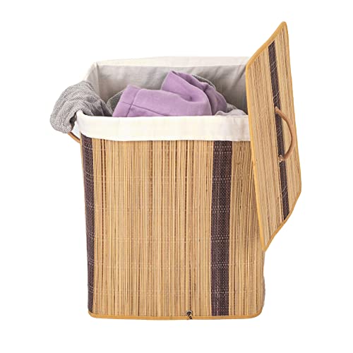 Rectangle Coconut Sticks Collapsible Waterproof Laundry Hamper with Lid and Handles for Organizer, Clothes, Toy Durable Folder Washing Bin for Easy Carrying