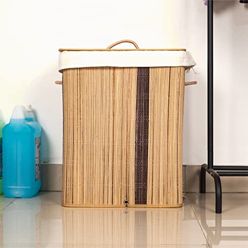 Rectangle Coconut Sticks Collapsible Waterproof Laundry Hamper with Lid and Handles for Organizer, Clothes, Toy Durable Folder Washing Bin for Easy Carrying